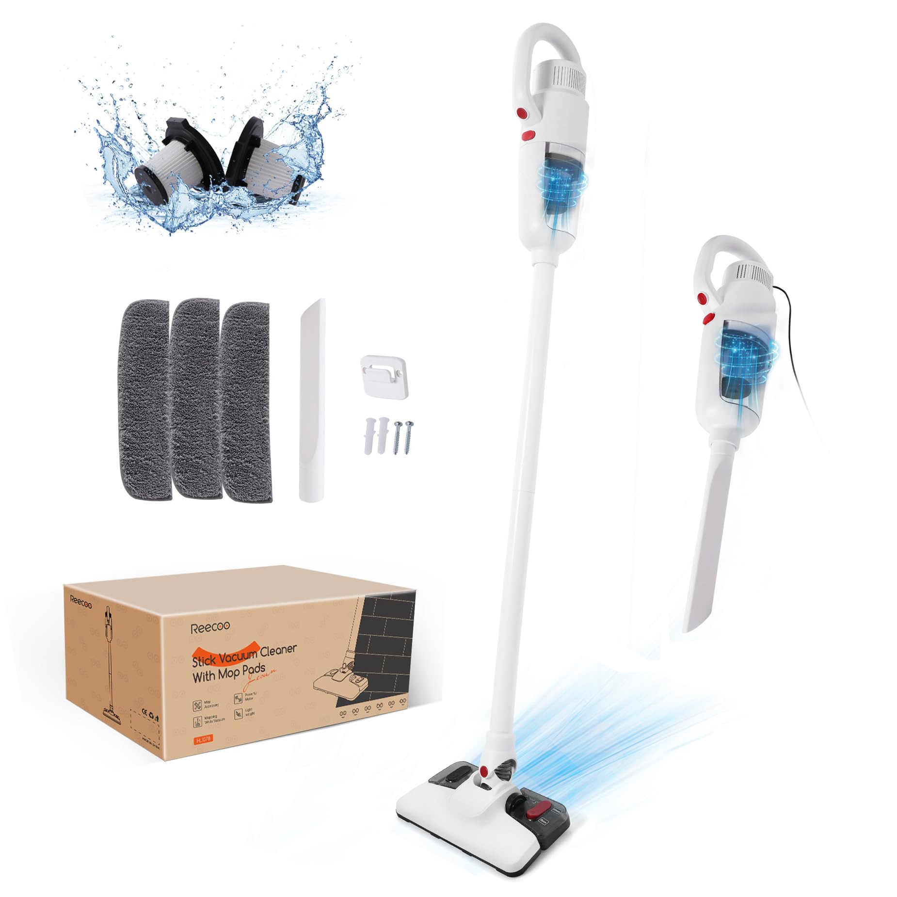 Lightweight 400W White Stick Vacuum & Mop - 12Kpa, 3 Filters
